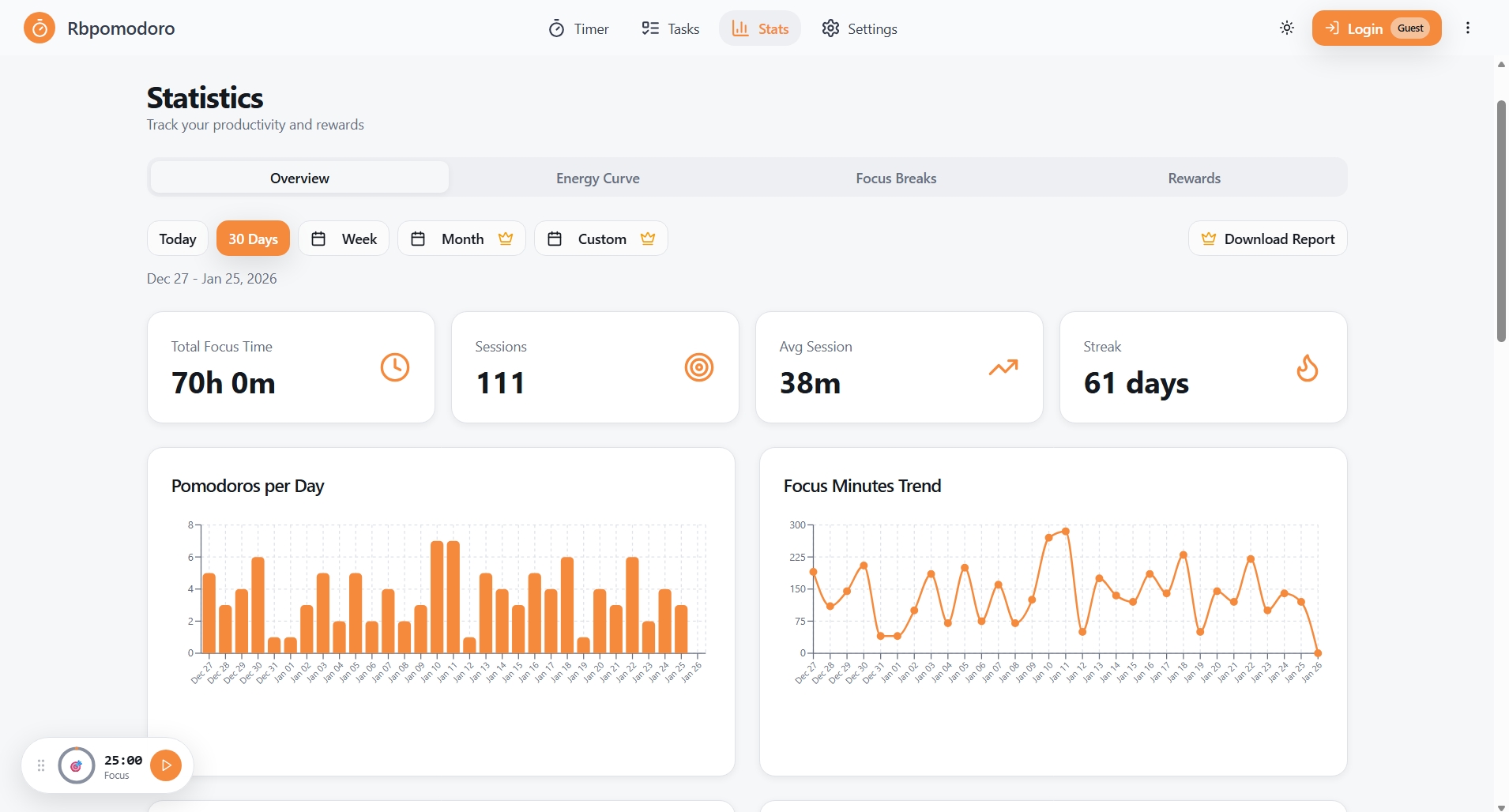 Free Study Timer Online — Timer & Clock Mode | RbPomodoro